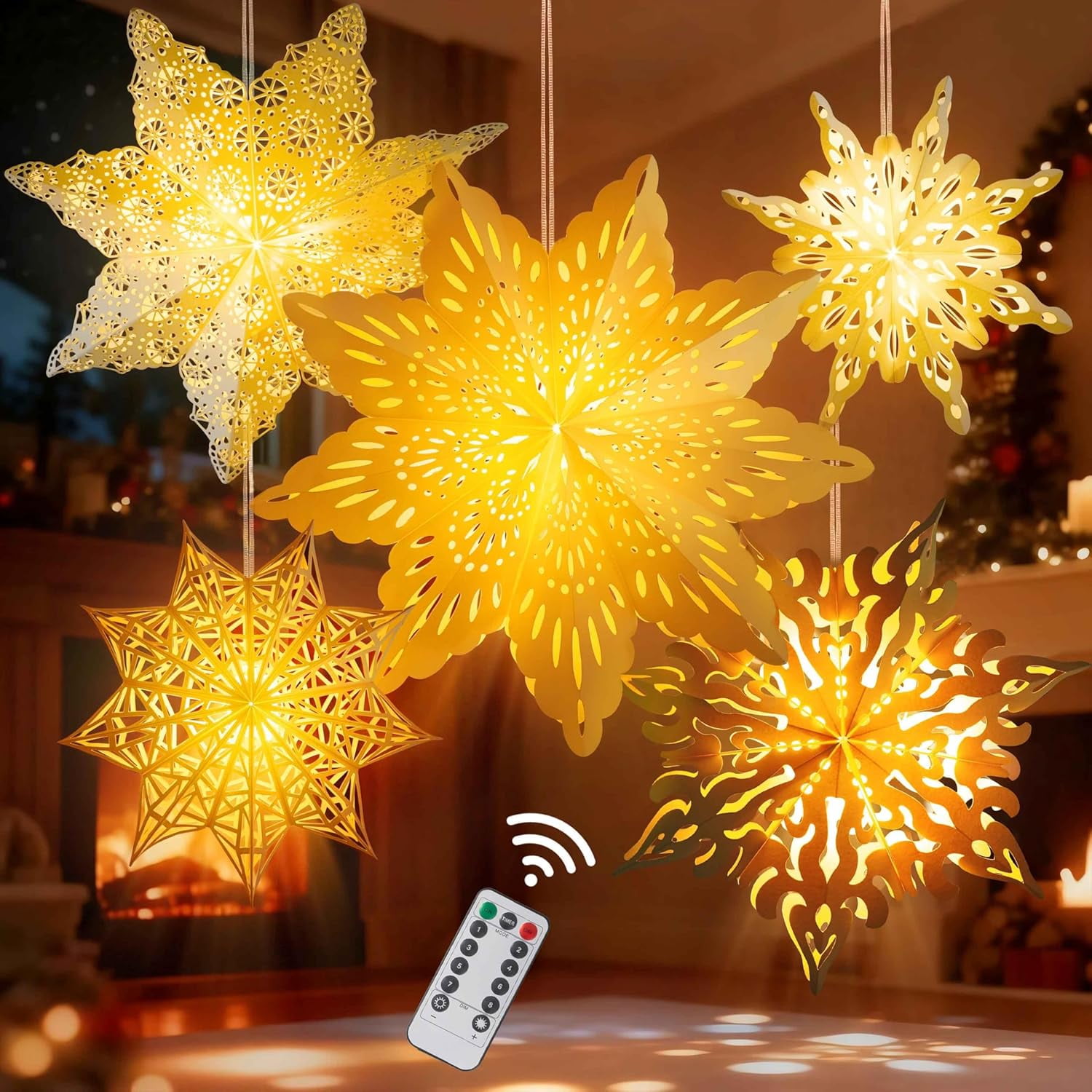 5 Pack Christmas Paper Snowflake Lanterns, Christmas Paper Star Lantern ...
