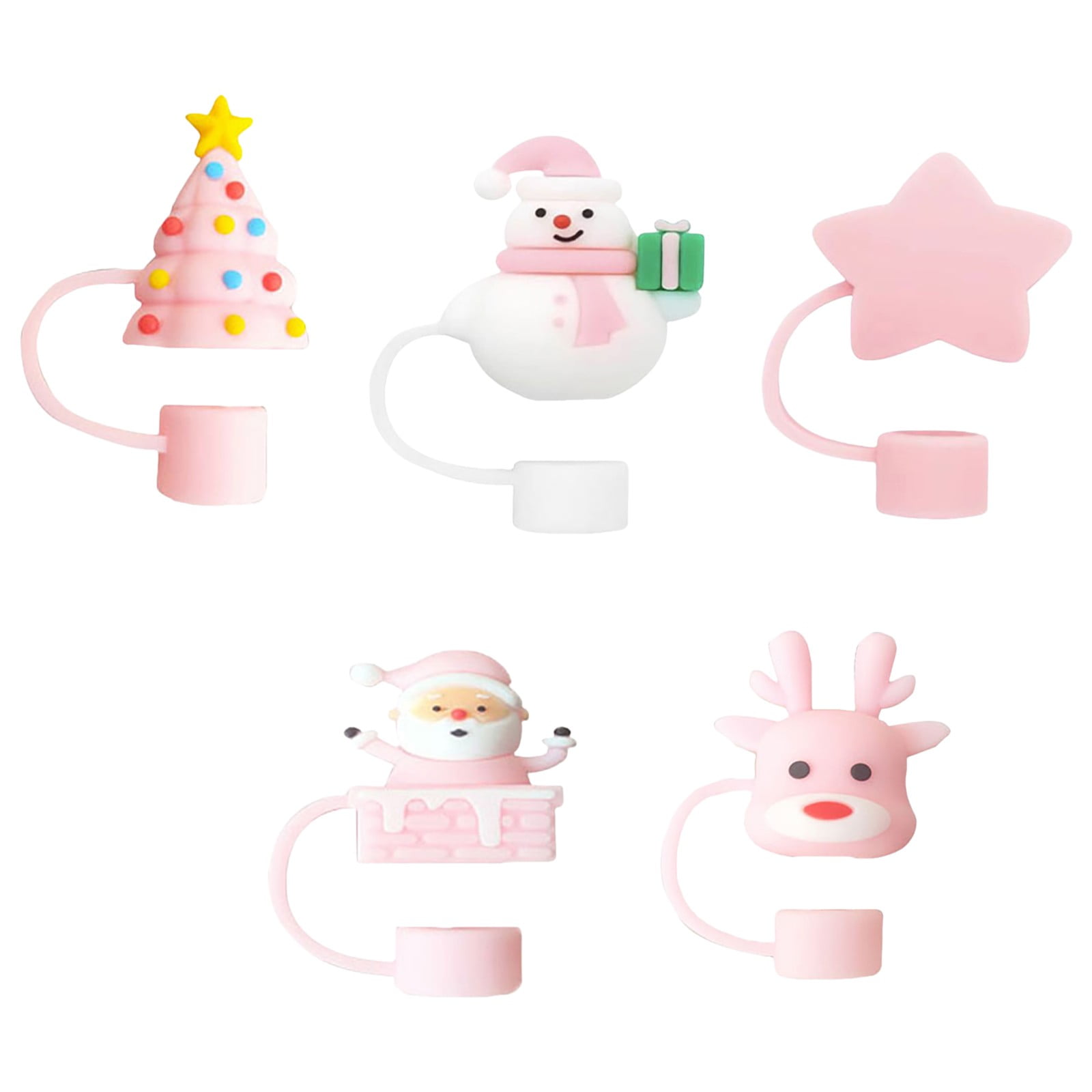 5 Pack Christmas Silicone Straw Covers Straw Tips with Dust Proof ...