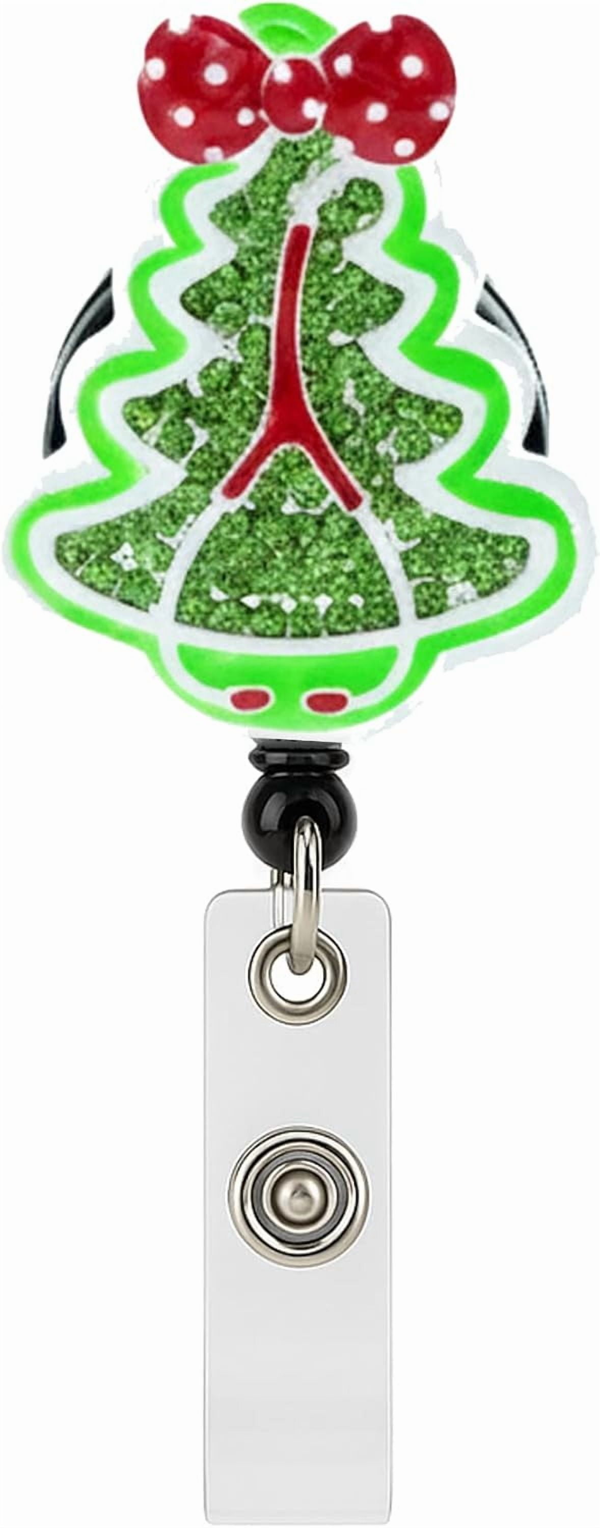 5 Pack - Christmas Tree Badge Reel - Retractable Holiday Badge Holder ...