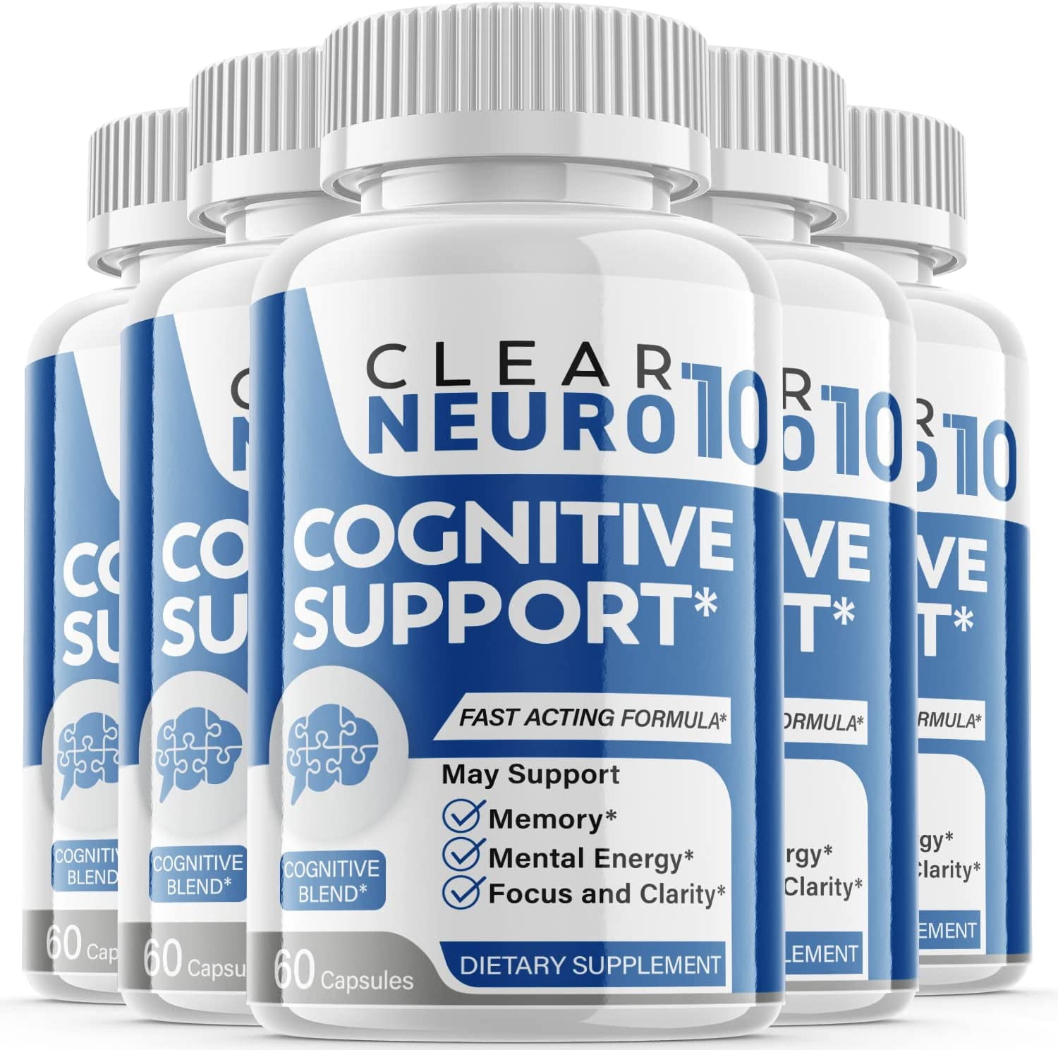 (5 Pack) Clear Neuro 10 - Nootropic Memory Booster Dietary Supplement ...