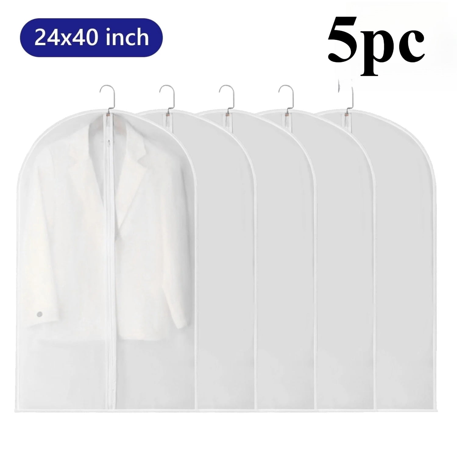 5 Pack Clear PEVA Garment Storage Bags, 24x40 Inch Full Zipper Hanging ...