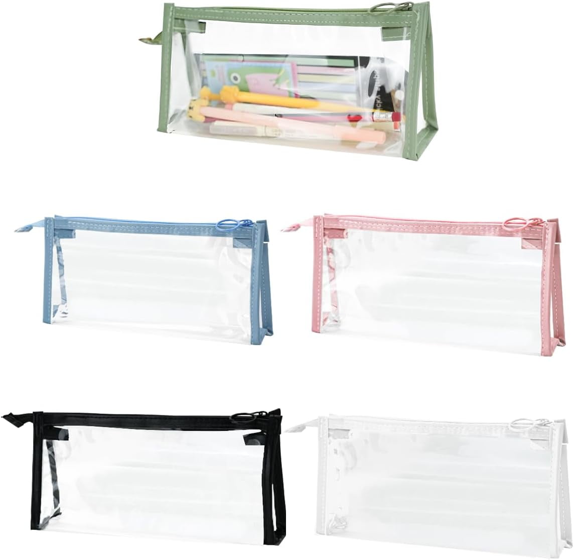 5 Pack Clear Pencil Case, Transparent Pen Pouch with Metal Zipper ...