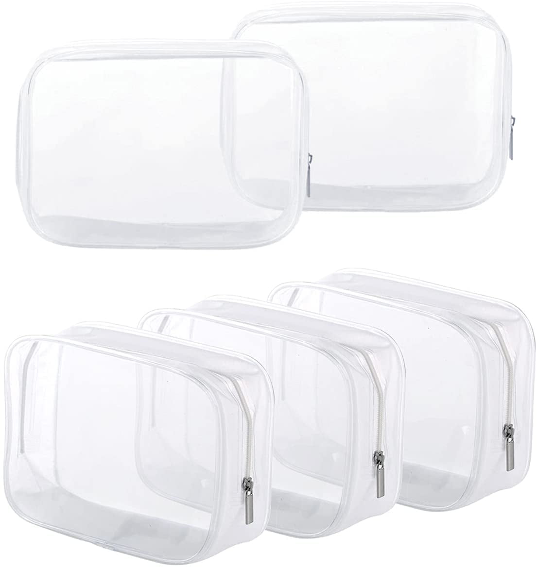 5 Pack Clear Plastic Zippered Toiletry Carry Pouch TSA Approved ...