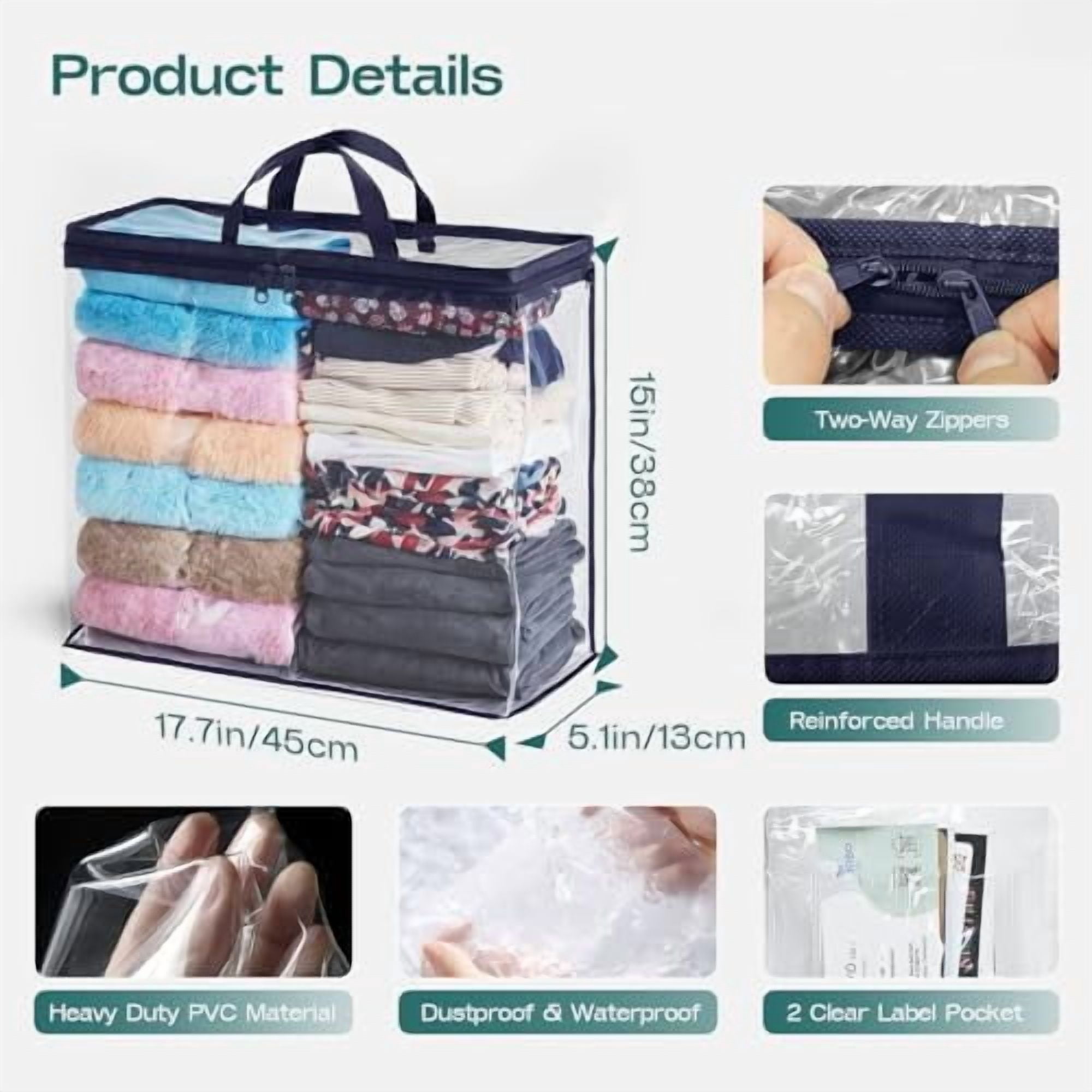 5 Pack Clear Storage Bags for Clothes, 22L Blanket Storage Bags, Under ...