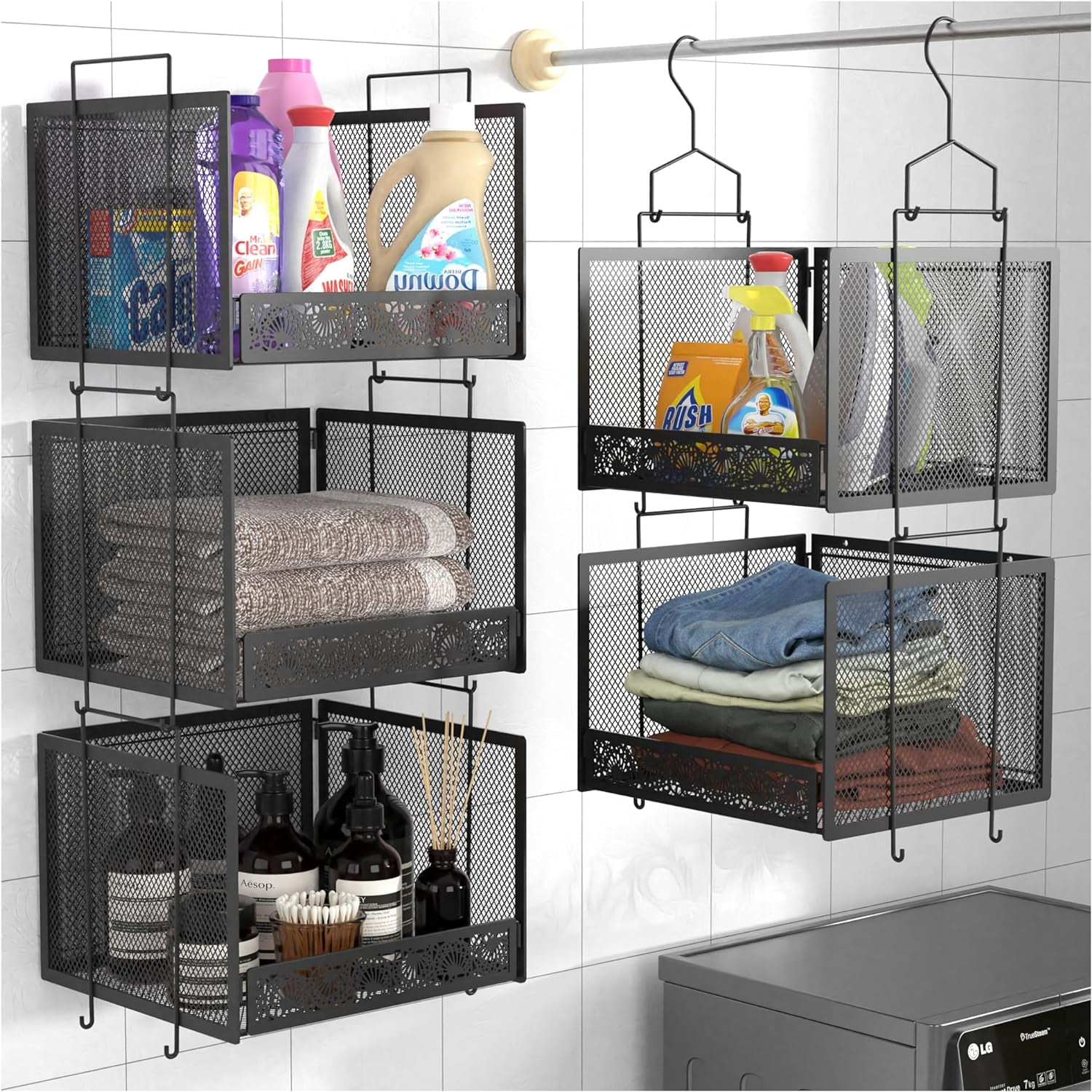 5 Pack Closet Hanging Metal Wire Basket for Wall Mount Organizer, Wire ...