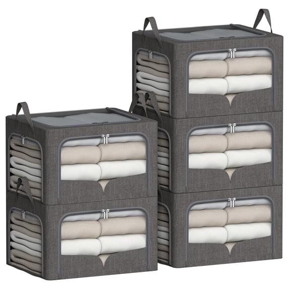 5 Pack Clothes Storage Bins - Storage Organizer Bin with Metal Frame ...