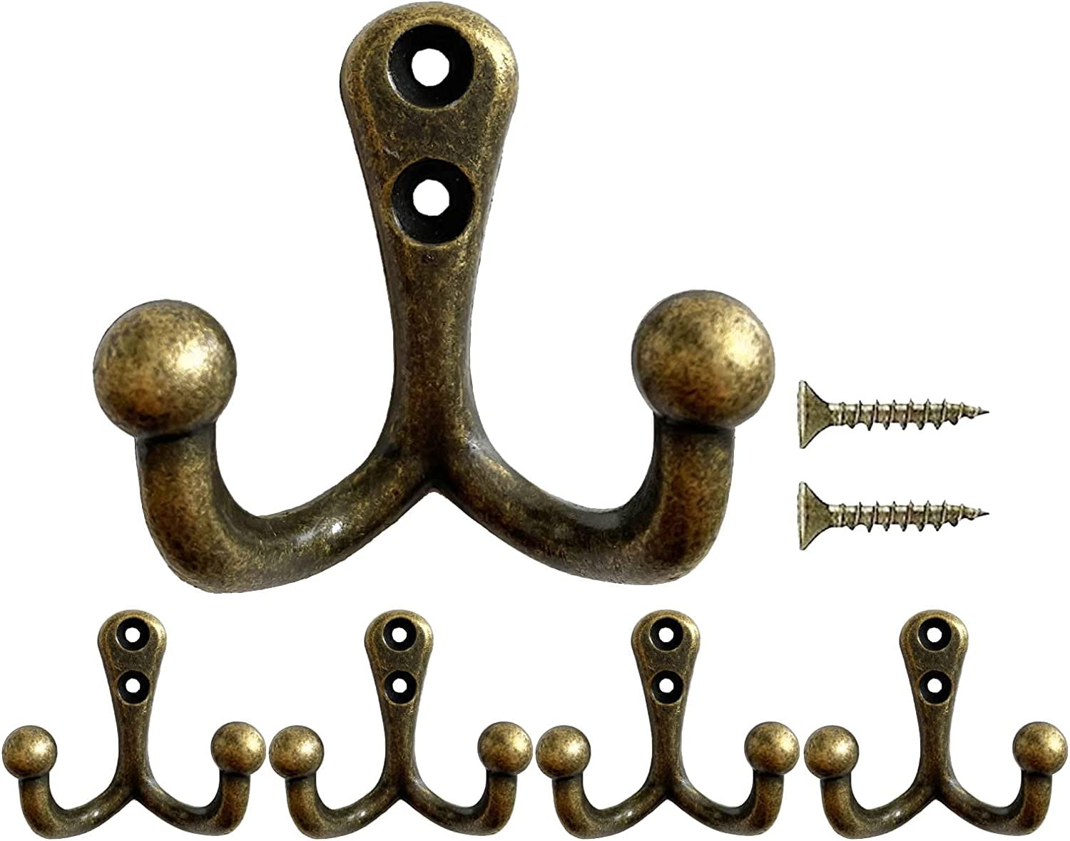5 Pack Coat Hooks Heavy Duty Vintage Double Wall Hook Strong Entrance ...