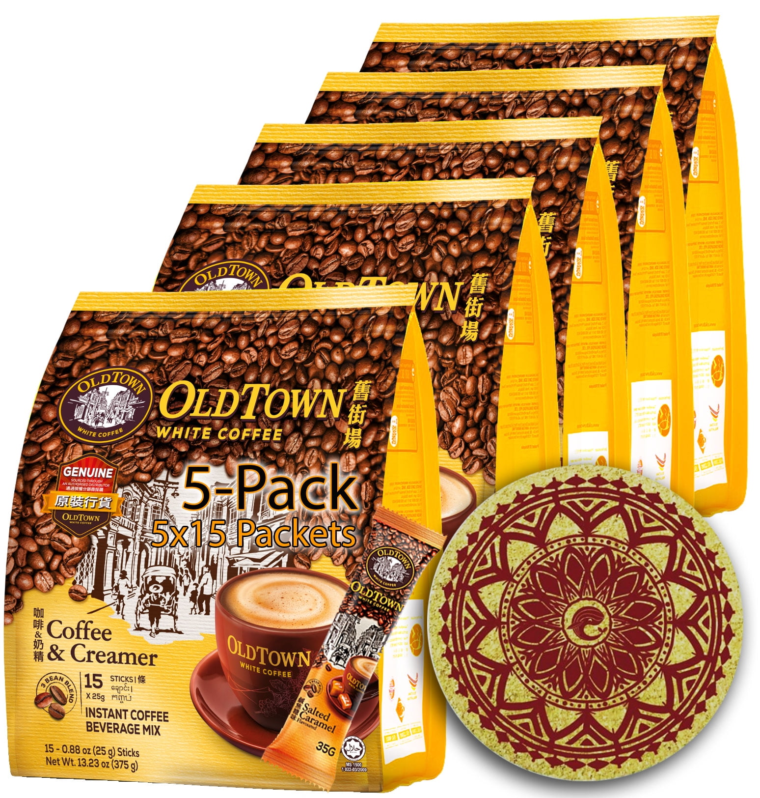 (5 Pack - Coffee & Creamer ) OLD TOWN (2 in 1) Coffee & Creamer White ...