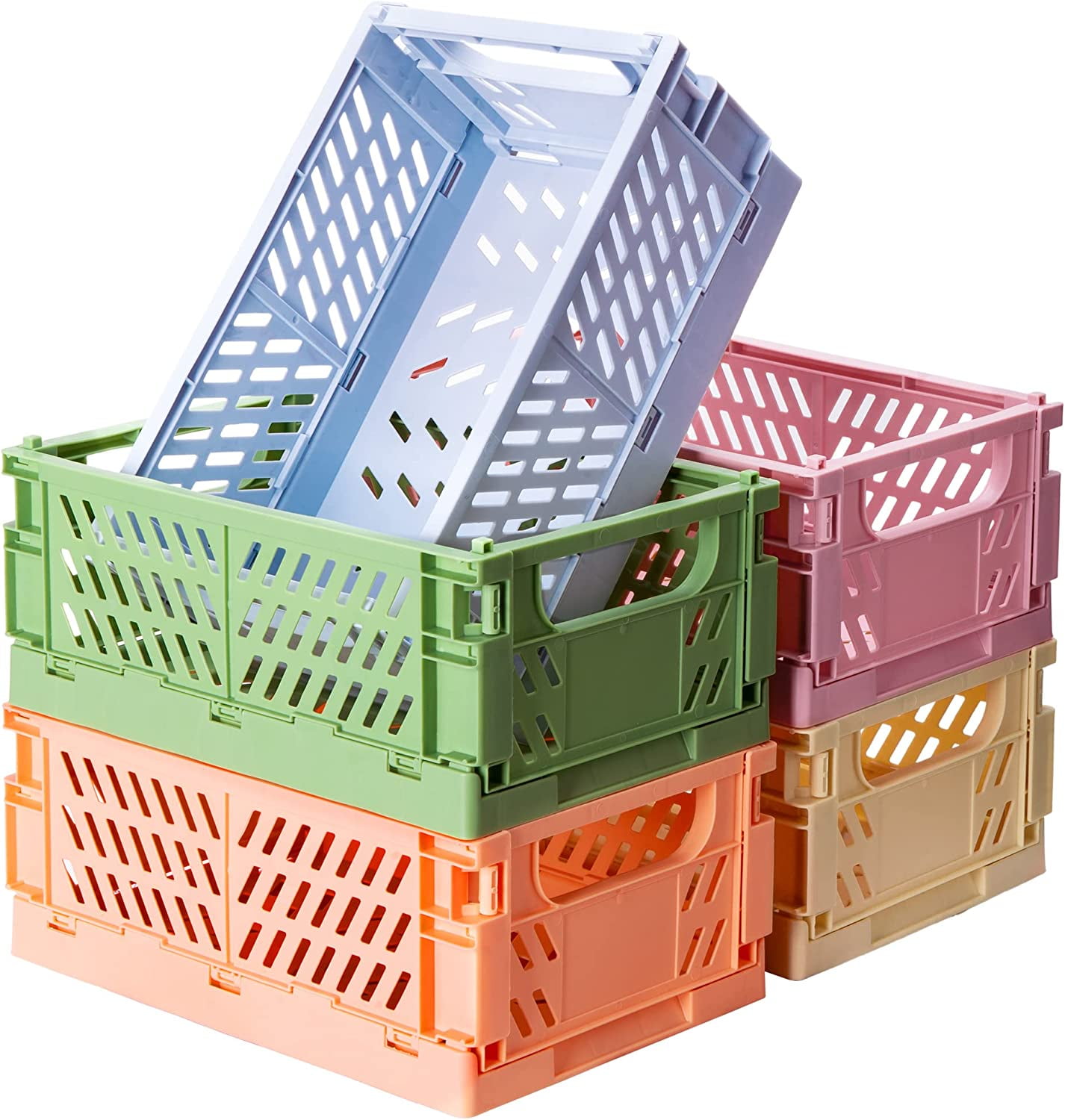 5-Pack Collapsible Plastic Storage Baskets, Stackable, Multicolor ...