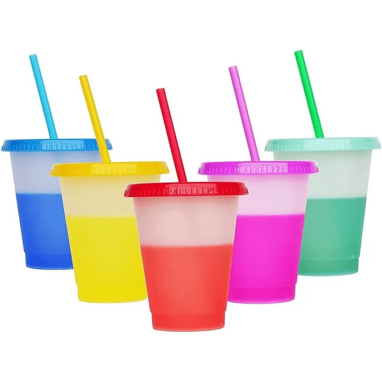 5 Pack Color Changing Cups with Straw Set, Plastic Tumblers with Lids ...