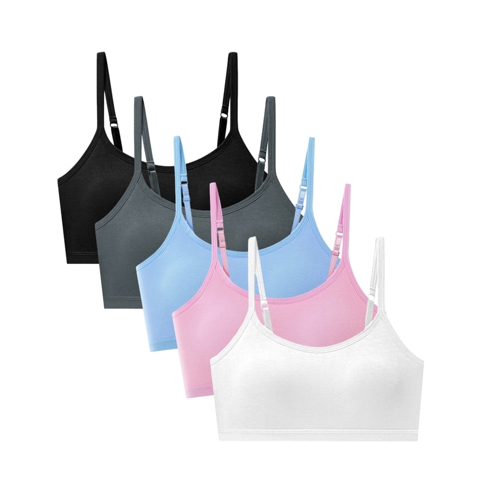 5-Pack Comfortable Girls' Seamless Camisole Bras for Ages 10-17, All ...