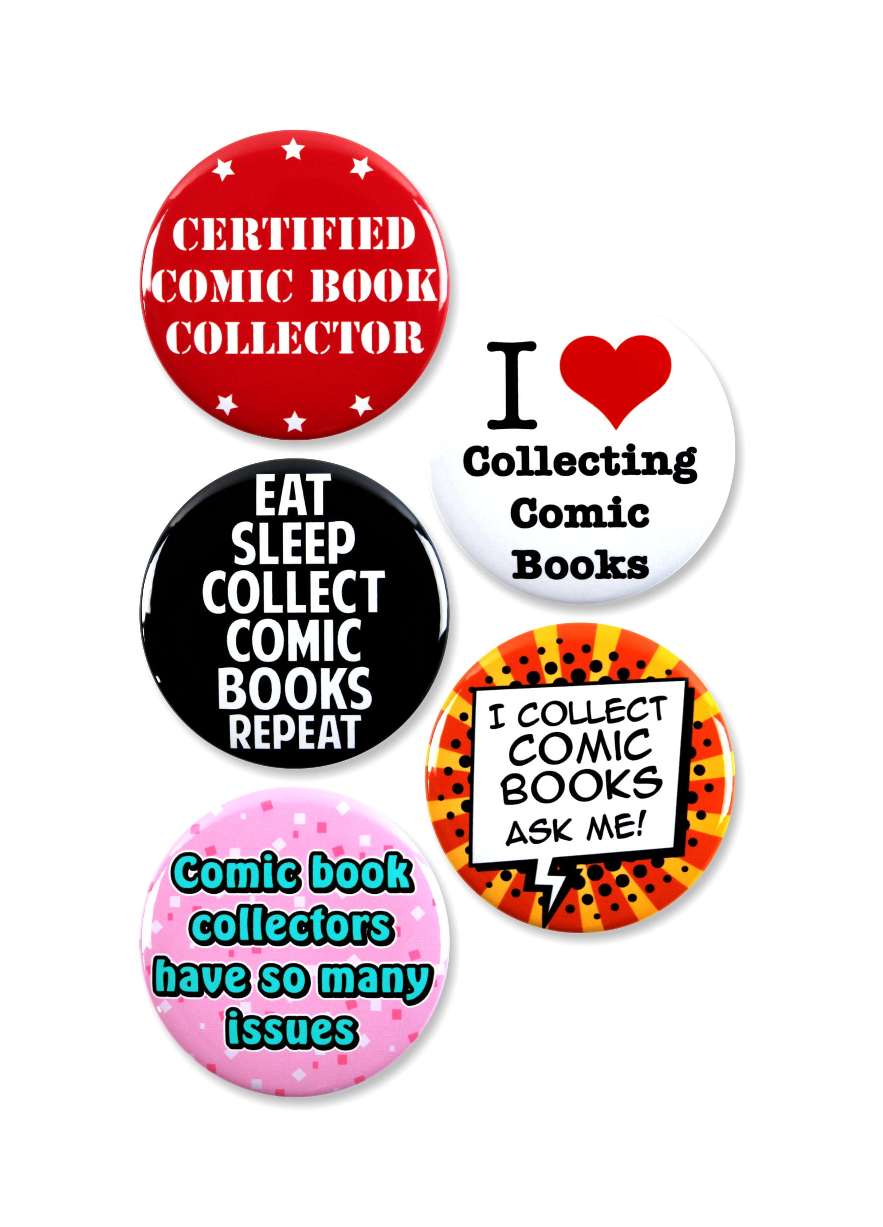 5 Pack - Comic Book Collector Iconophile Pinback Buttons- 2.25 Inch ...