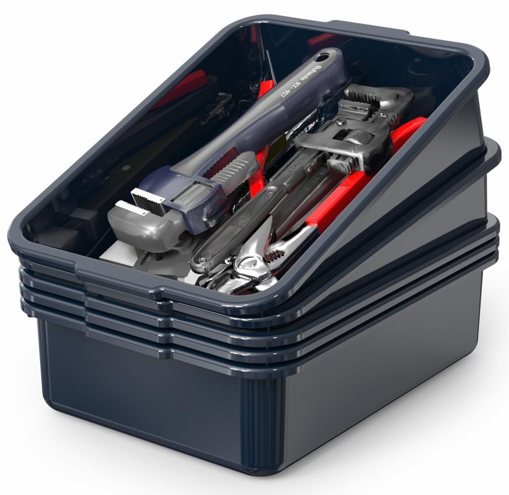 5-Pack Commercial Bus Tubs Box/Tote Box, Deep Blue Plastic Storage Bin ...