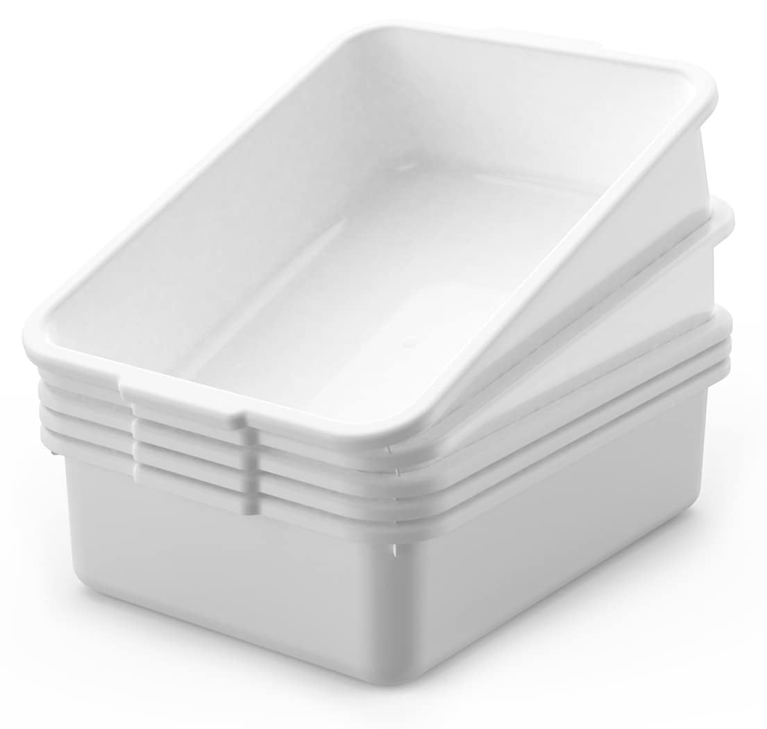 5-Pack Commercial Bus Tubs Box/Tote Box, White Plastic Storage Bin with ...