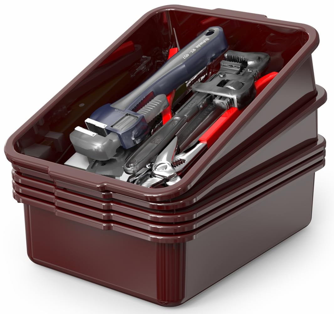 5-Pack Commercial Bus Tubs Box/Tote Box, Wine Red Plastic Storage Bin ...