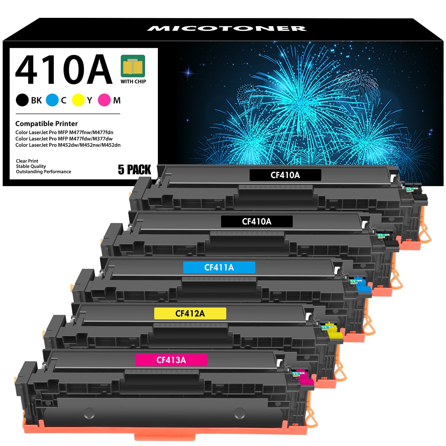 5-Pack Compatible Toner Cartridge for HP CF410A 410A M452dw M452nw ...