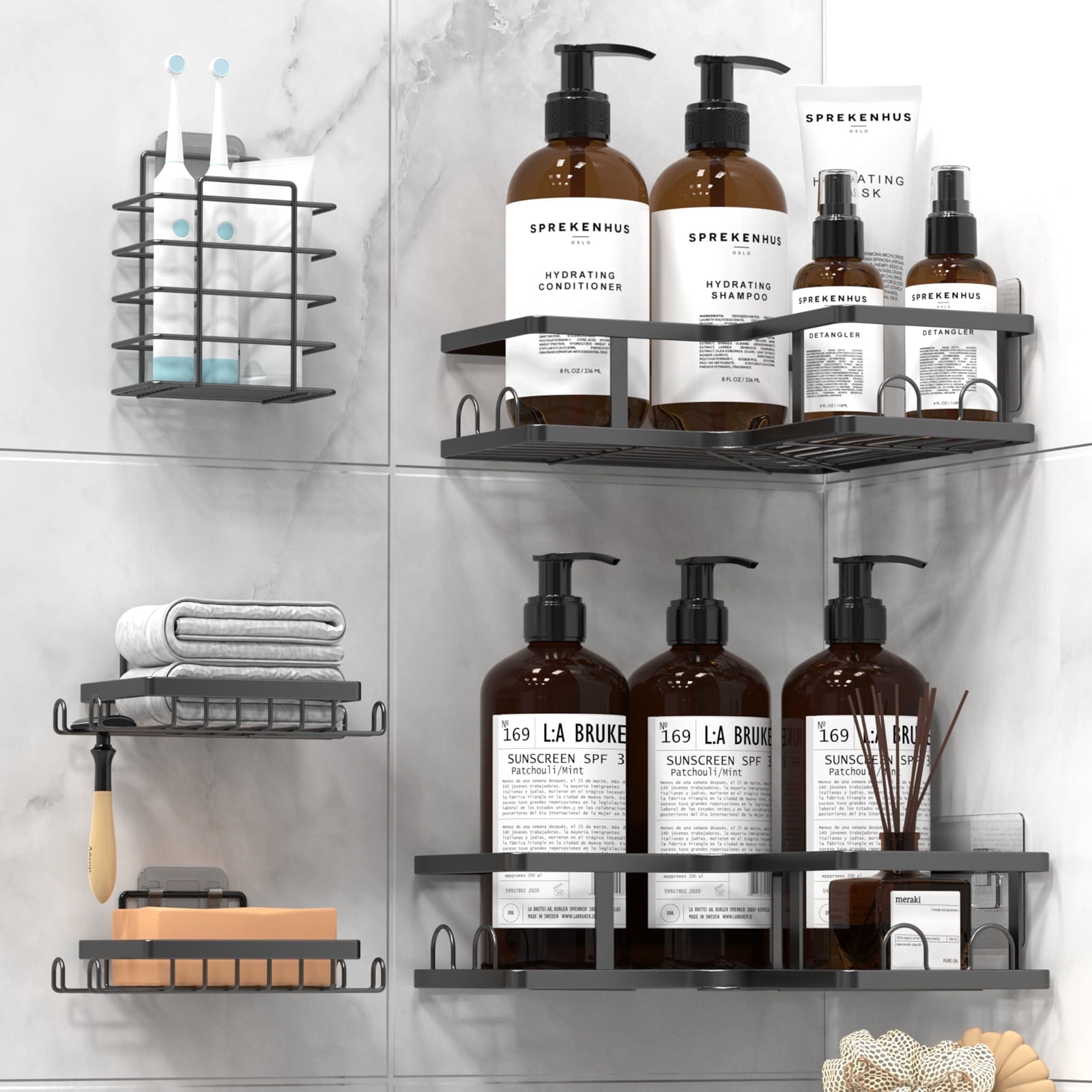 GPED Corner Shower Caddy 5-Pack, Rustproof L-Shaped Adhesive Shelves ...
