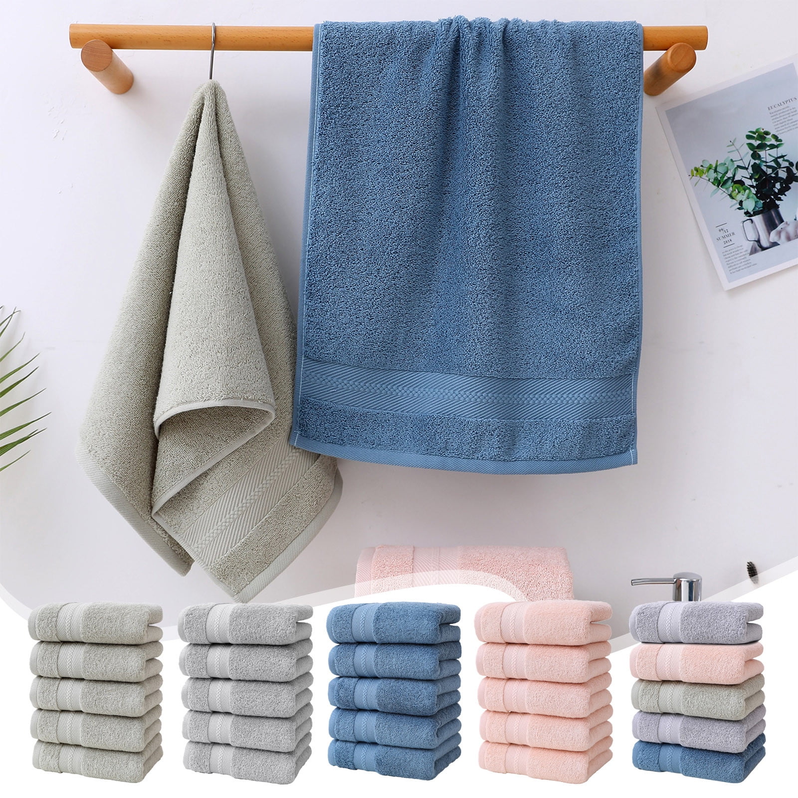5-Pack Cotton Bath Towels, 27.9x13.77 Inches, Super Soft & Absorbent ...