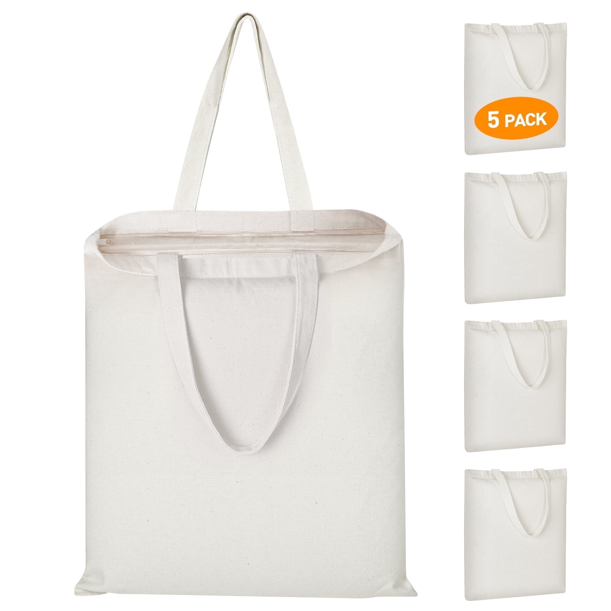 Xueyu 5-Pack Cotton Tote Bags, 15"x16" Reusable Grocery Shopping Bags ...