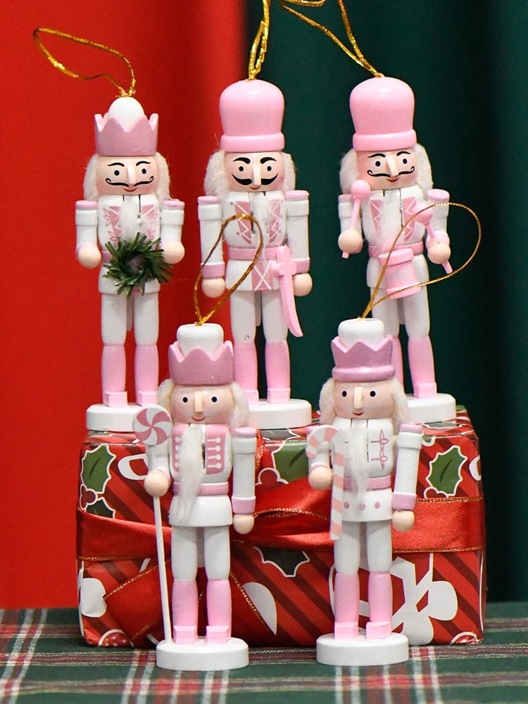 5 Pack Cute Nutcracker Christmas Decor - 5'' Pink and White Nutcracker ...