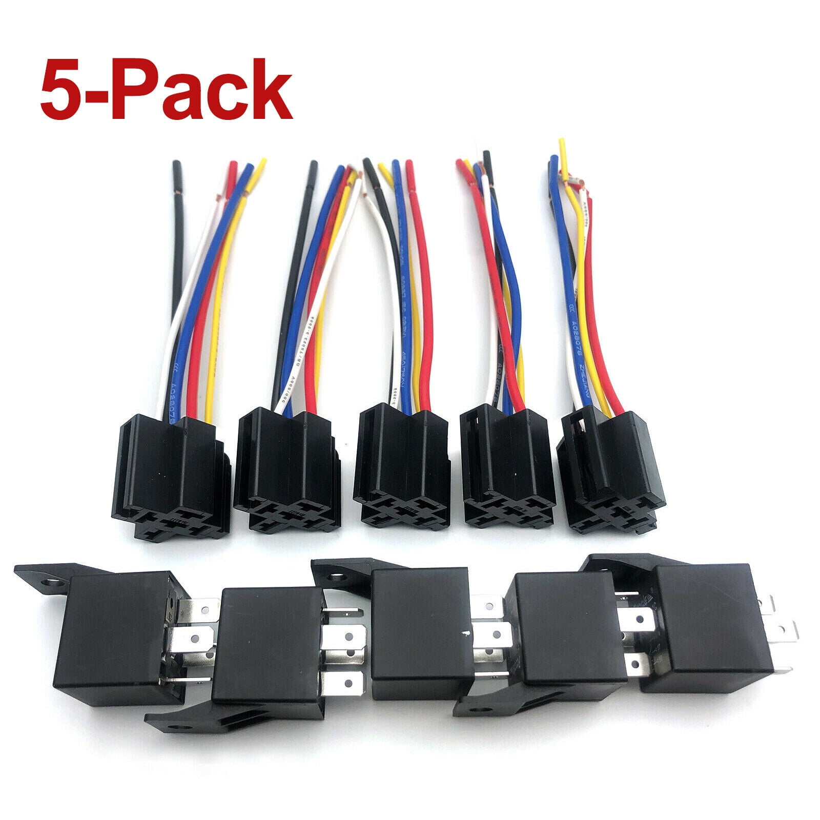 5 Pack DC 12V 30/40 Amp Car SPDT Automotive Relay 5 Pin With Harness ...