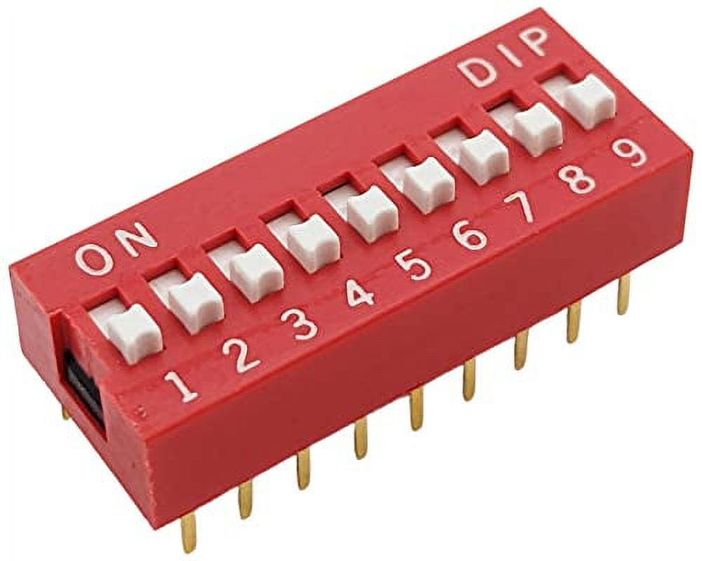 5 Pack DIP Switch with 9 Switches, 18-Pin, SPST, Red Color, 24.3mm x 9 ...