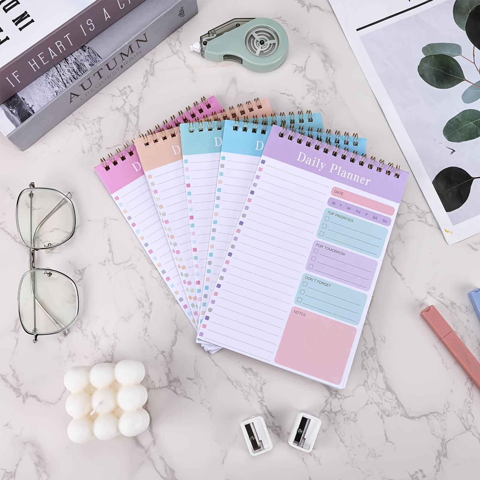 5 Pack Daily Planner Spiral Notebook - A5 Size with Clear Cover, Double ...