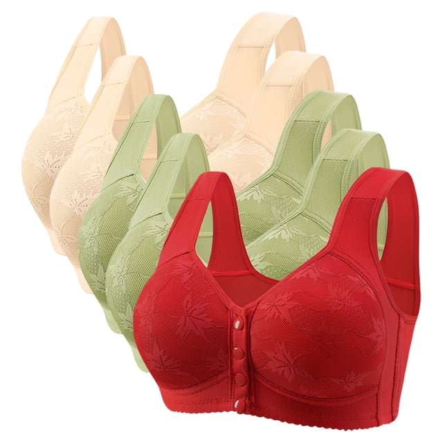 5 Pack Daisy Bras for Older Women Plus Size Front Close Button Bras ...
