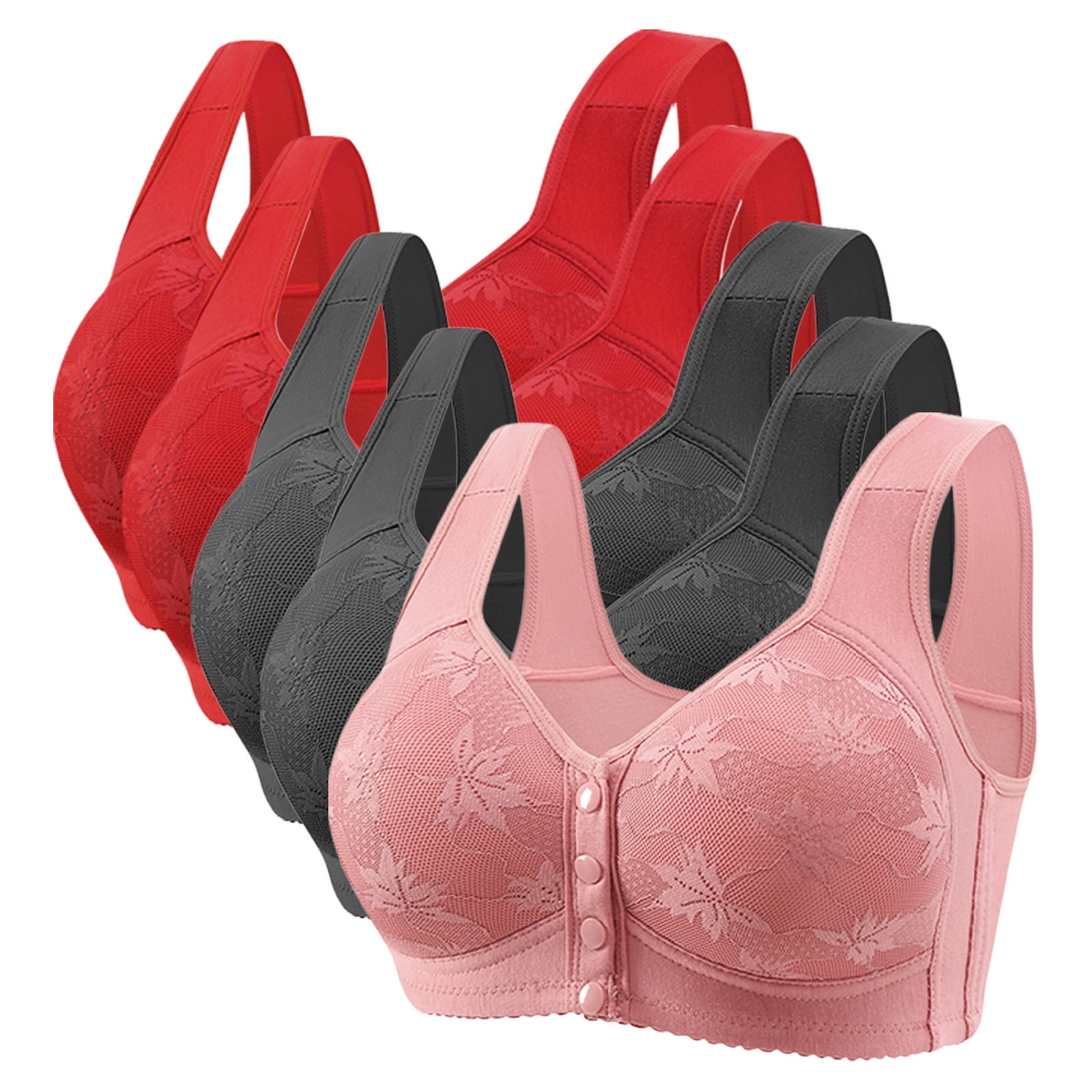 5 Pack Daisy Bras for Older Women Plus Size Front Close Button Bras Comfort Full Coverage No ...