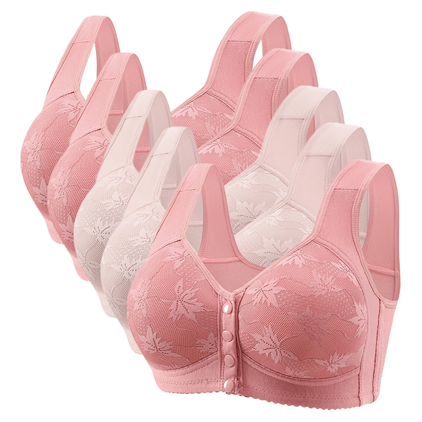 5 Pack Daisy Bras for Older Women Plus Size Front Close Button Bras ...