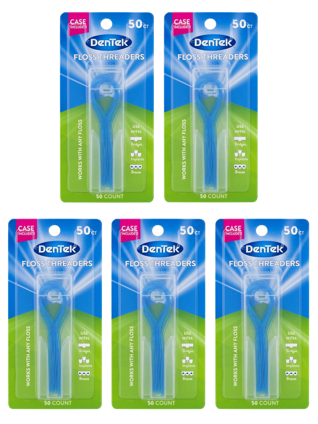 5 Pack - DenTek Floss Threaders, For Braces, Bridges, and Implants, 50 ...