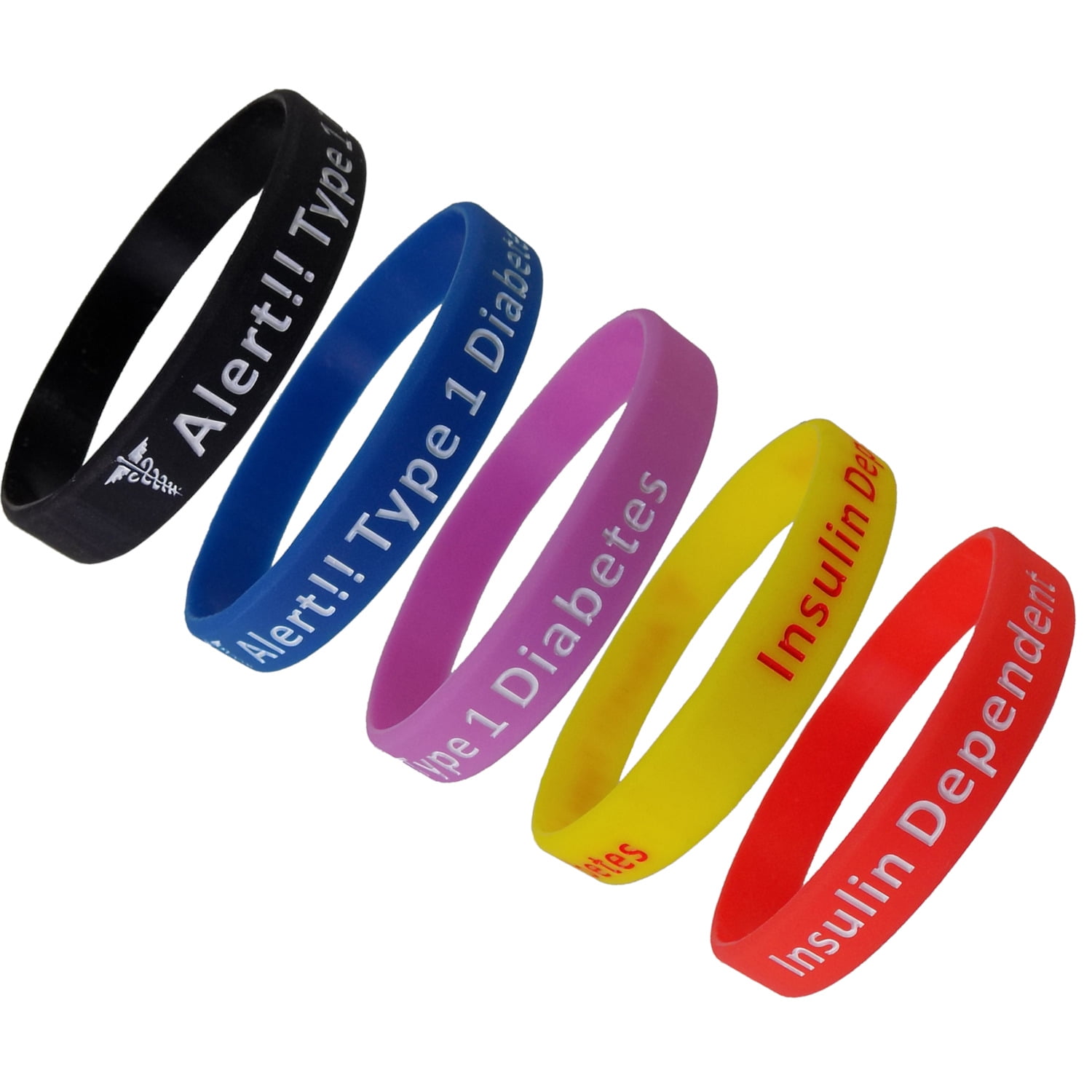 5 Pack - "Diabetes Type 1 Insulin Dependent" Silicone Bracelet ...