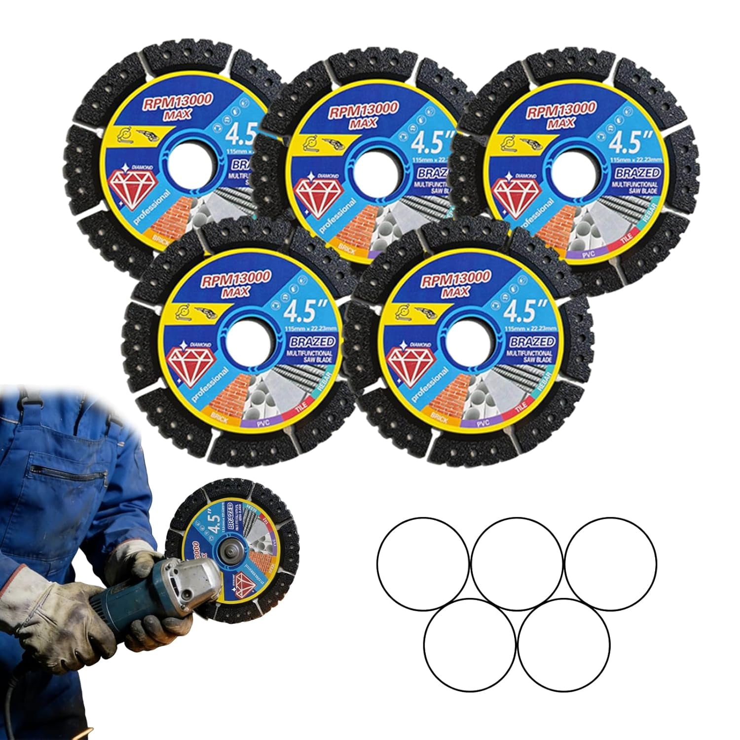 5 Pack Diamond Multi-Purpose Saw Blades 4.5 Inch for Angle Grinder ...