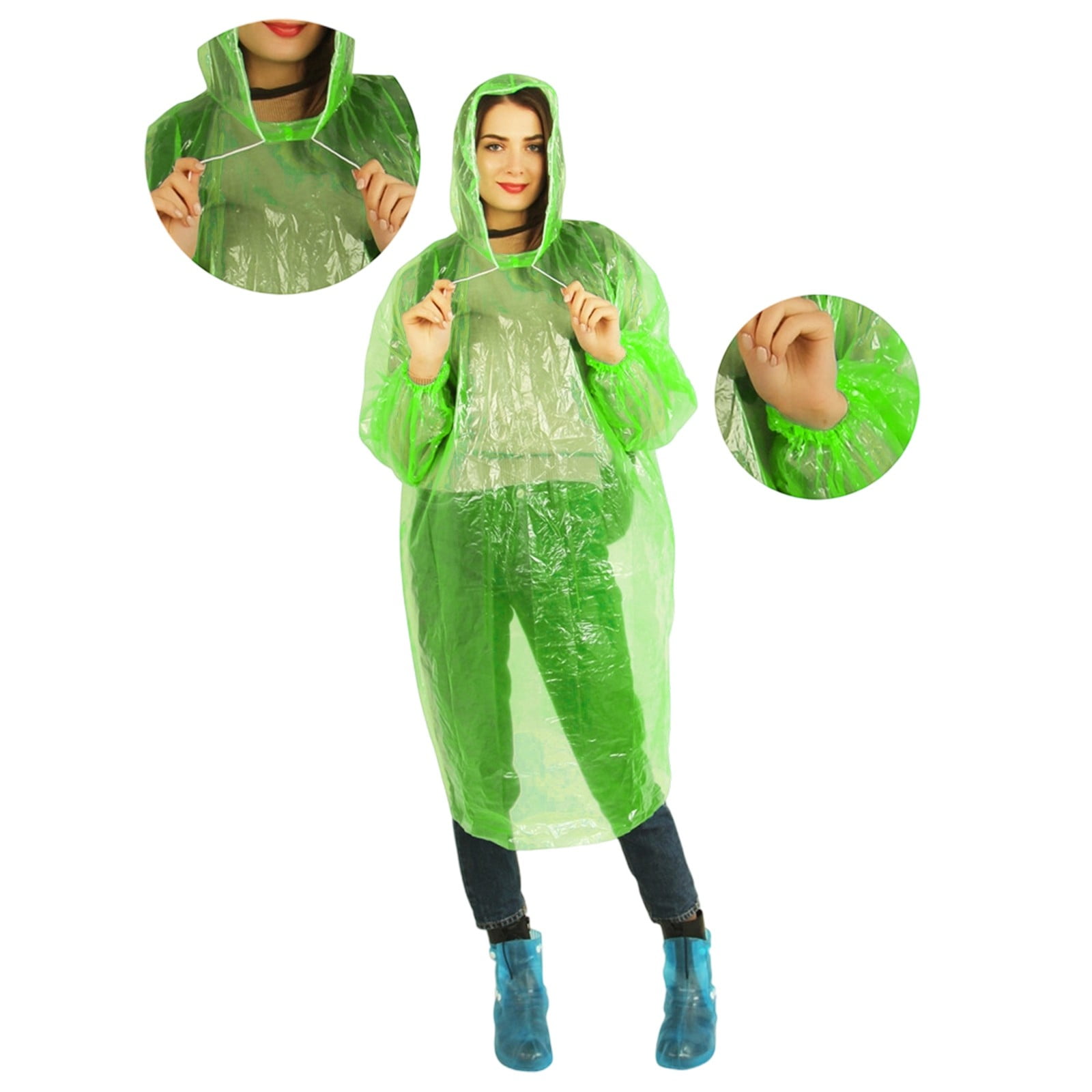 5 Pack Disposable Rain Ponchos with Drawstring Hood- for Adults ...