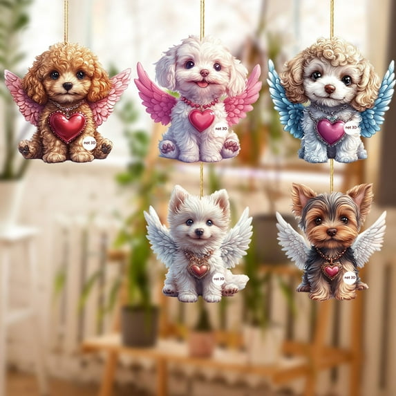 5 Pack Dog Angel Hanging Ornaments Cute Puppy Flat Acrylic Pendants for ...