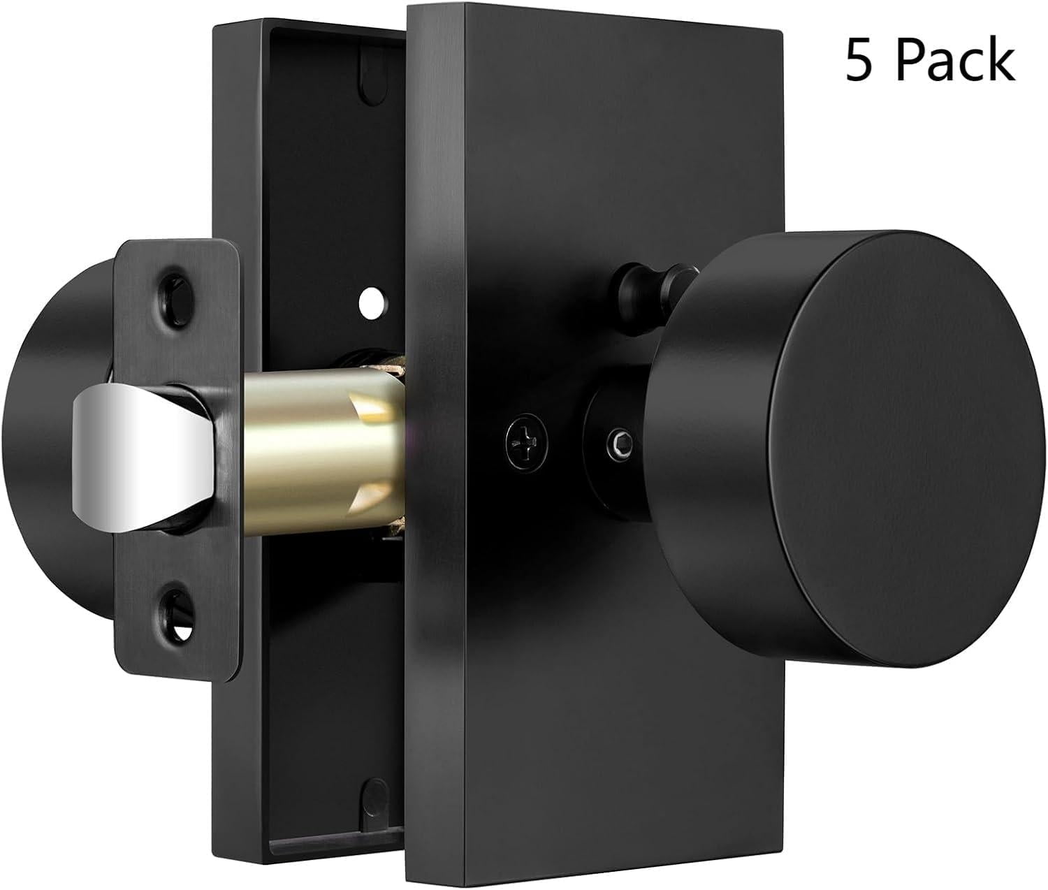 5 Pack Door Knob, Privacy Door Knobs with Lock, Rectangle Modern Door ...