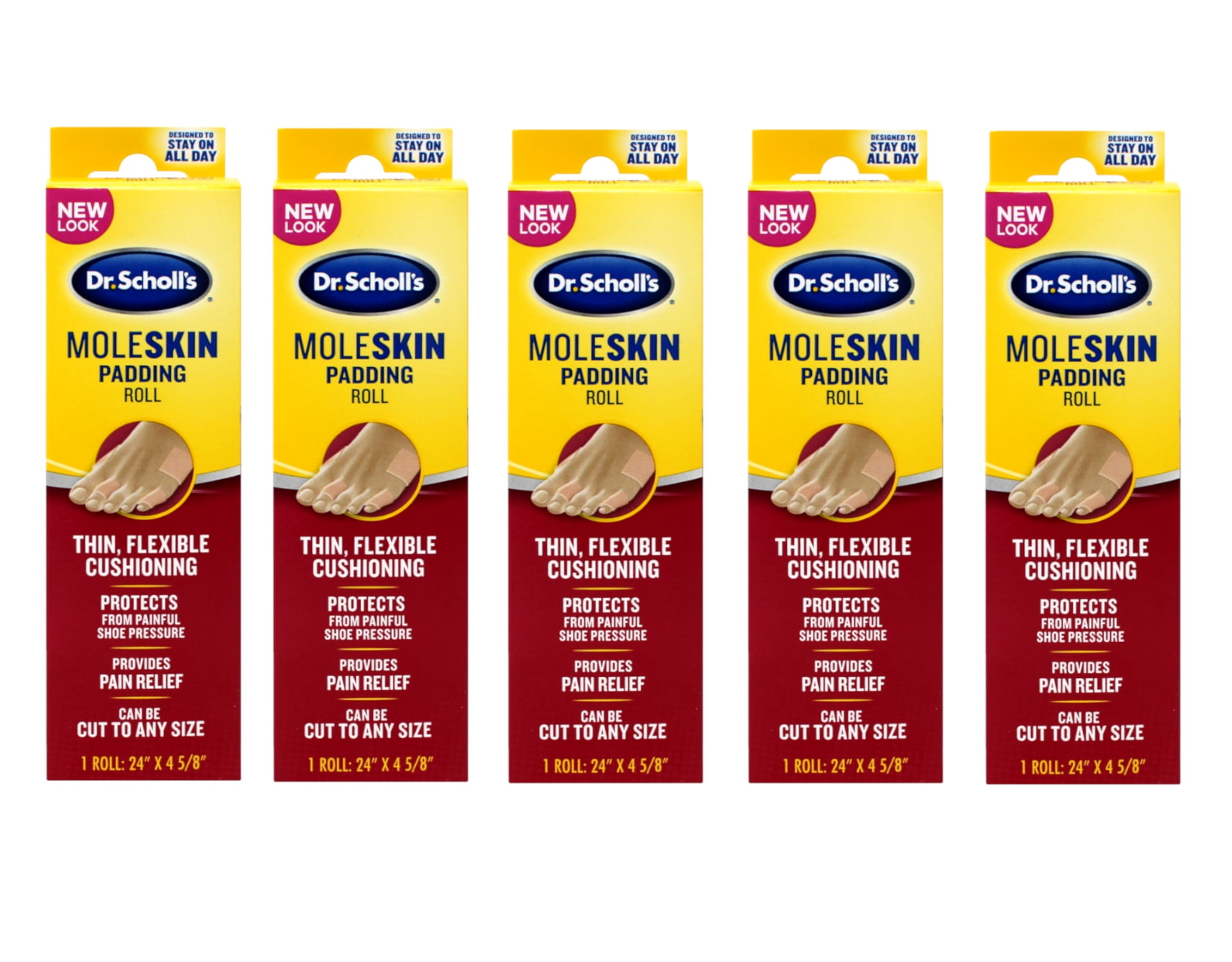 5 Pack - Dr Scholl's Moleskin Plus Padding Roll 1 roll is 24" X 4-5/8 ...