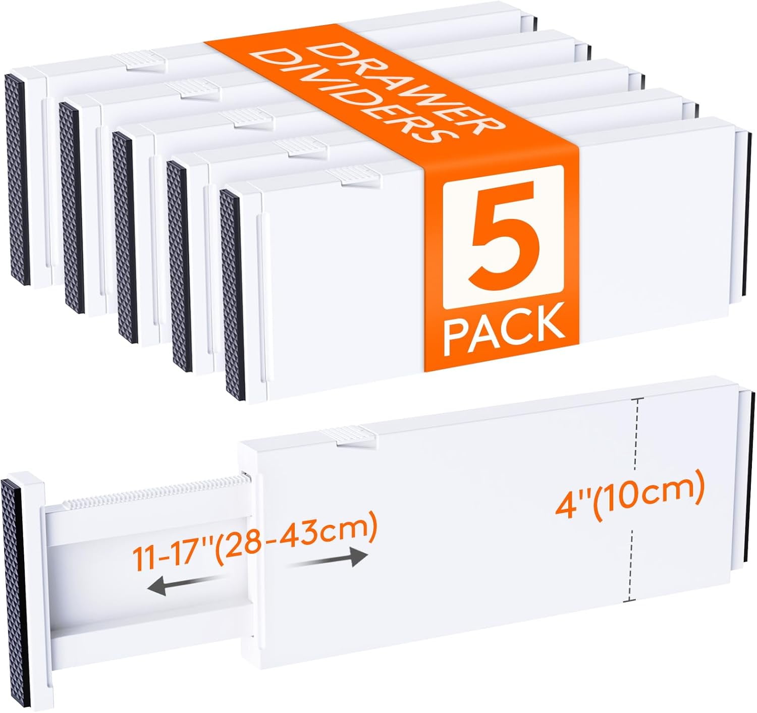 5 Pack Drawer Dividers 4" High, 11-17" Adjustable Dresser Drawer ...