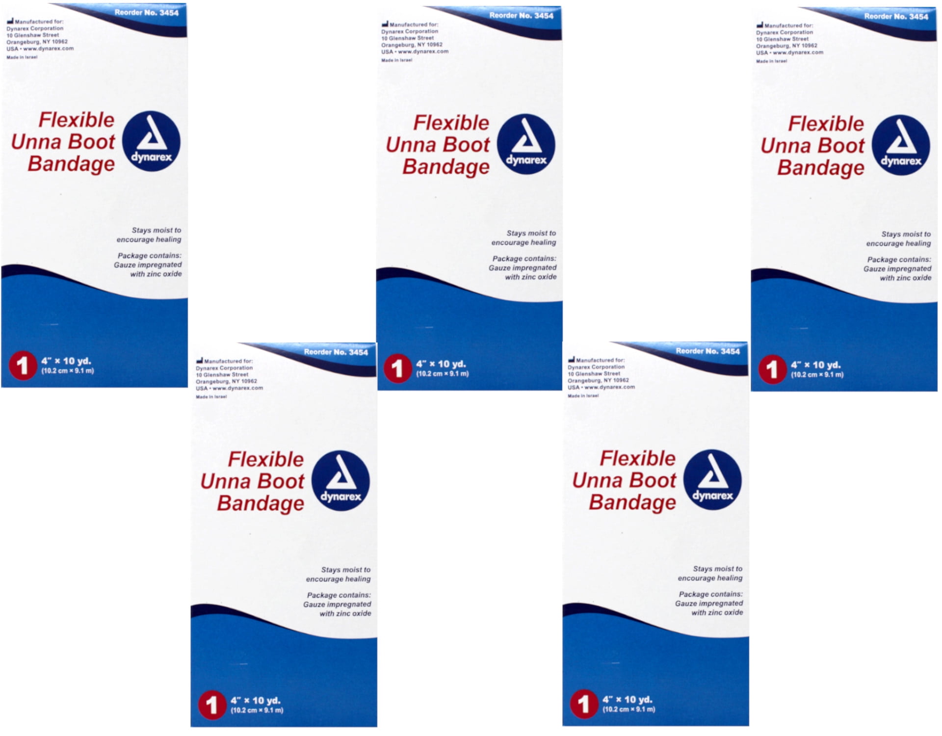 5 Pack Dynarex Unna Boot Flexible Non-Sterile Bandage 4 Inches x 10 ...