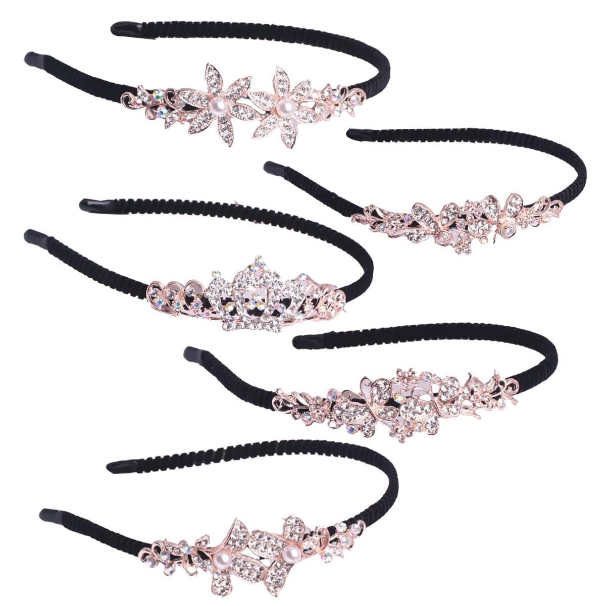 5 Pack Elegant Crystal Hair Band,Fashion Leaf Butterfly Flower Crown ...