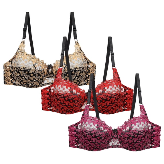 5-Pack Embroidered Lace Bras for Women Push Up Underwire Full Coverage ...