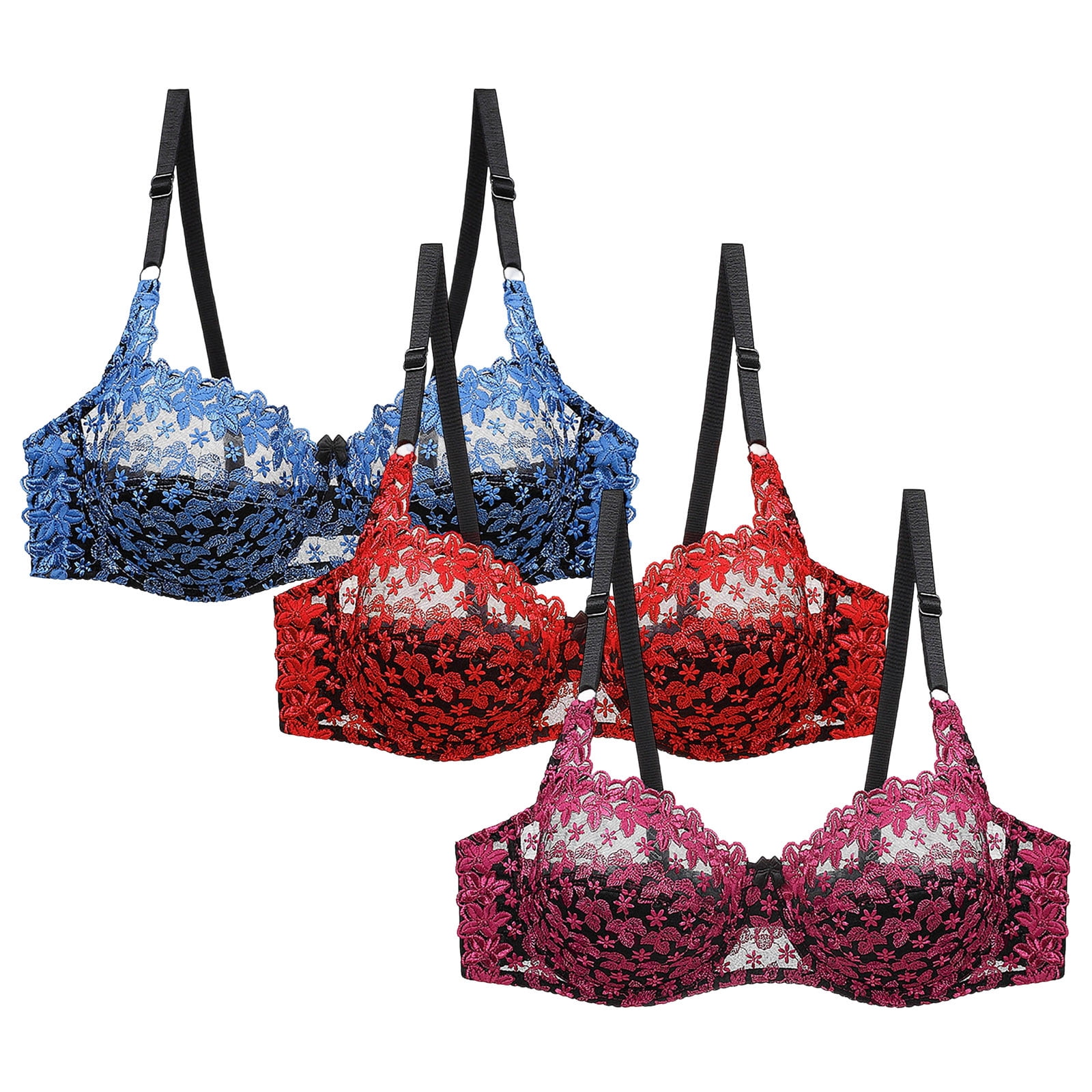 5-Pack Embroidered Lace Bras for Women Push Up Underwire Full Coverage ...