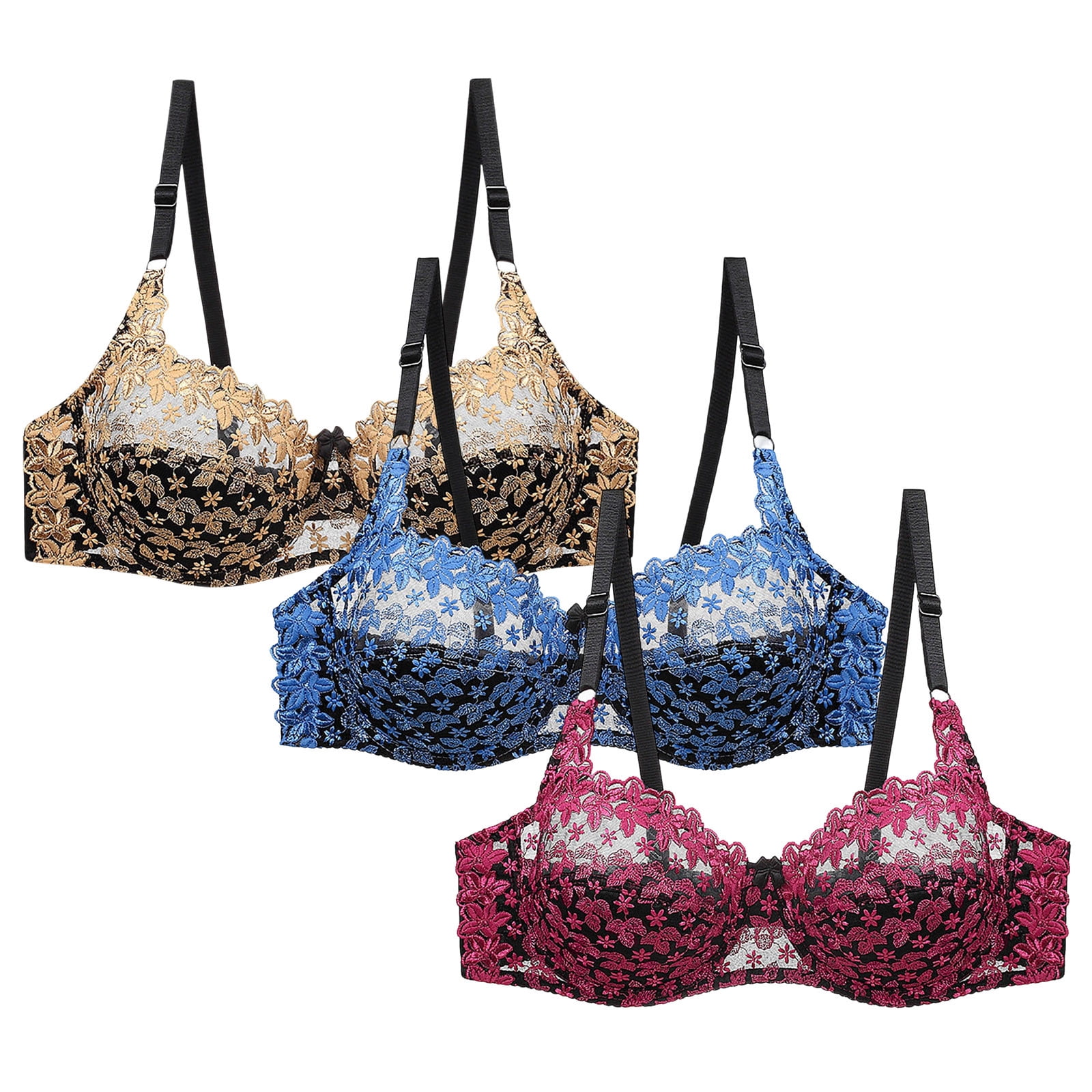 5-Pack Embroidered Lace Bras for Women Push Up Underwire Full Coverage ...