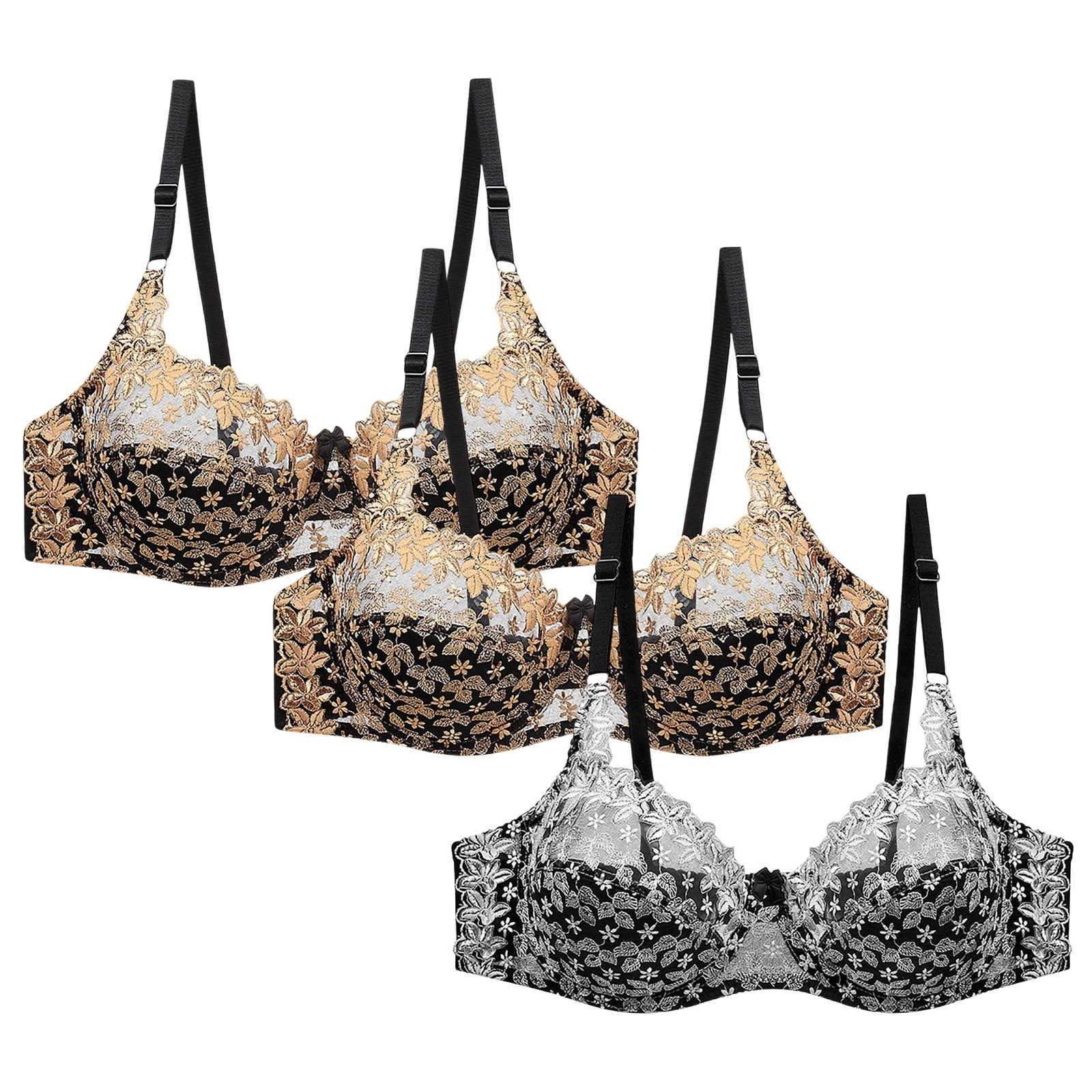 5-Pack Embroidered Lace Bras for Women Push Up Underwire Full Coverage ...