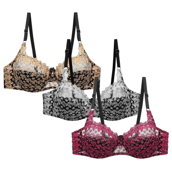 5-Pack Embroidered Lace Bras for Women Push Up Underwire Full Coverage ...