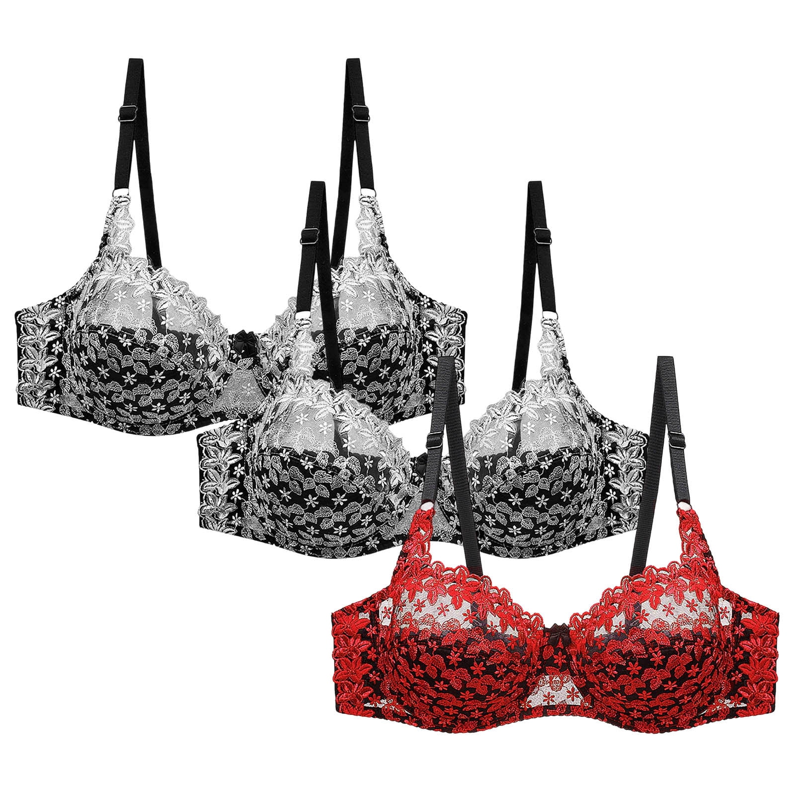 5-Pack Embroidered Lace Bras for Women Push Up Underwire Full Coverage ...