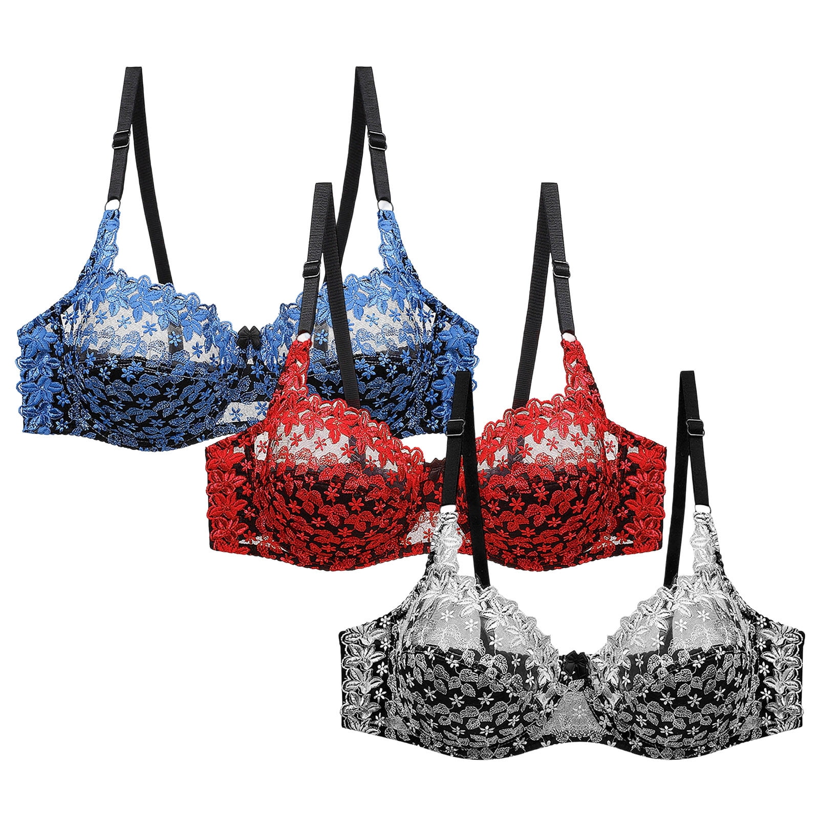 5-Pack Embroidered Lace Bras for Women Push Up Underwire Full Coverage ...