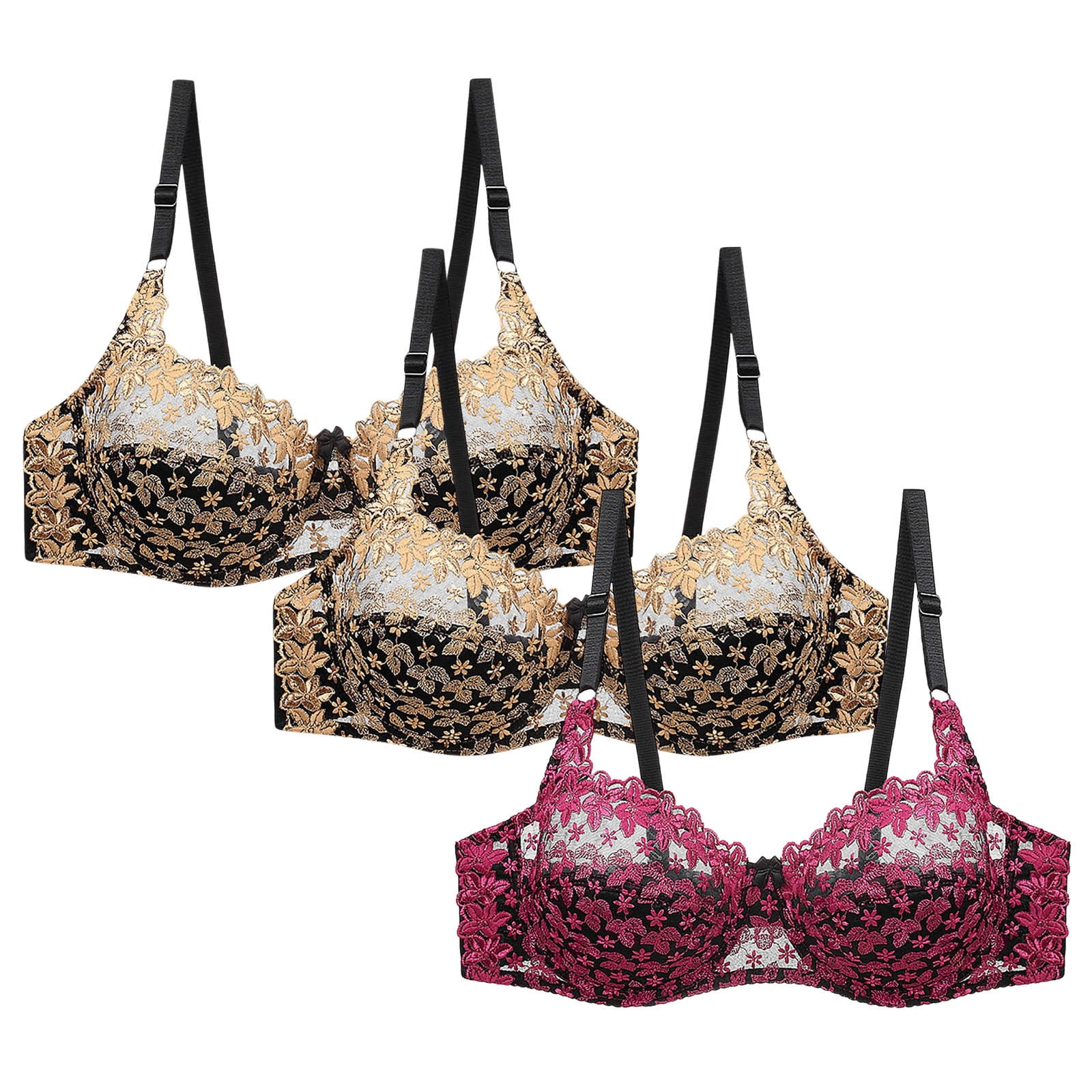 5-Pack Embroidered Lace Bras for Women Push Up Underwire Full Coverage ...