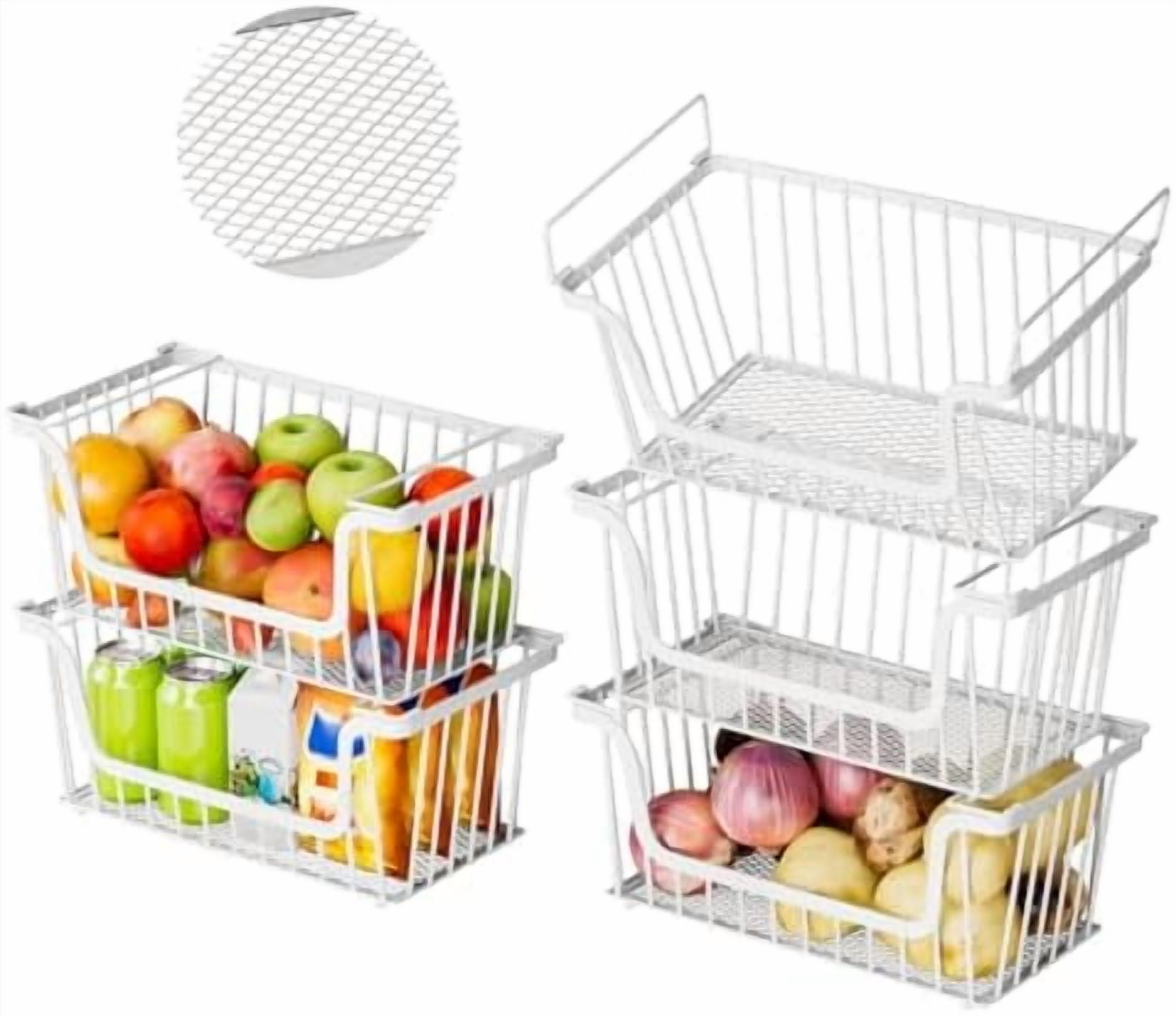 5 Pack Enhanced Leak-Proof Bottom Stackable Wire Baskets, Pantry ...