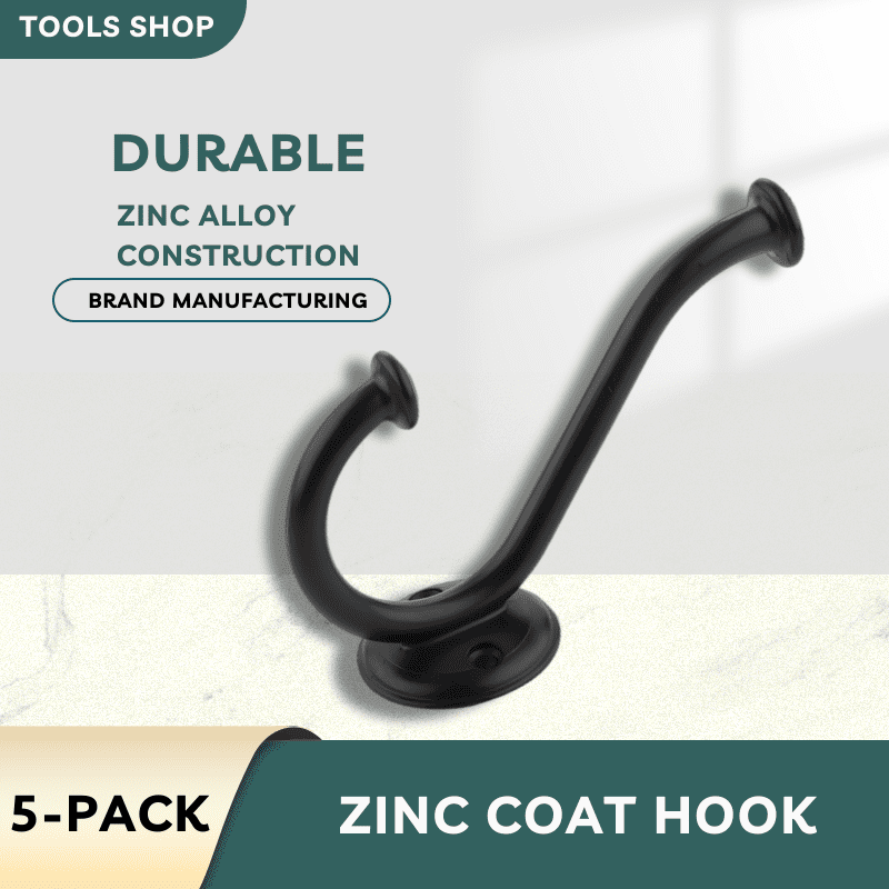 5-Pack European Style Coat Hooks Wall-mounted Flat Black Zinc Alloy ...